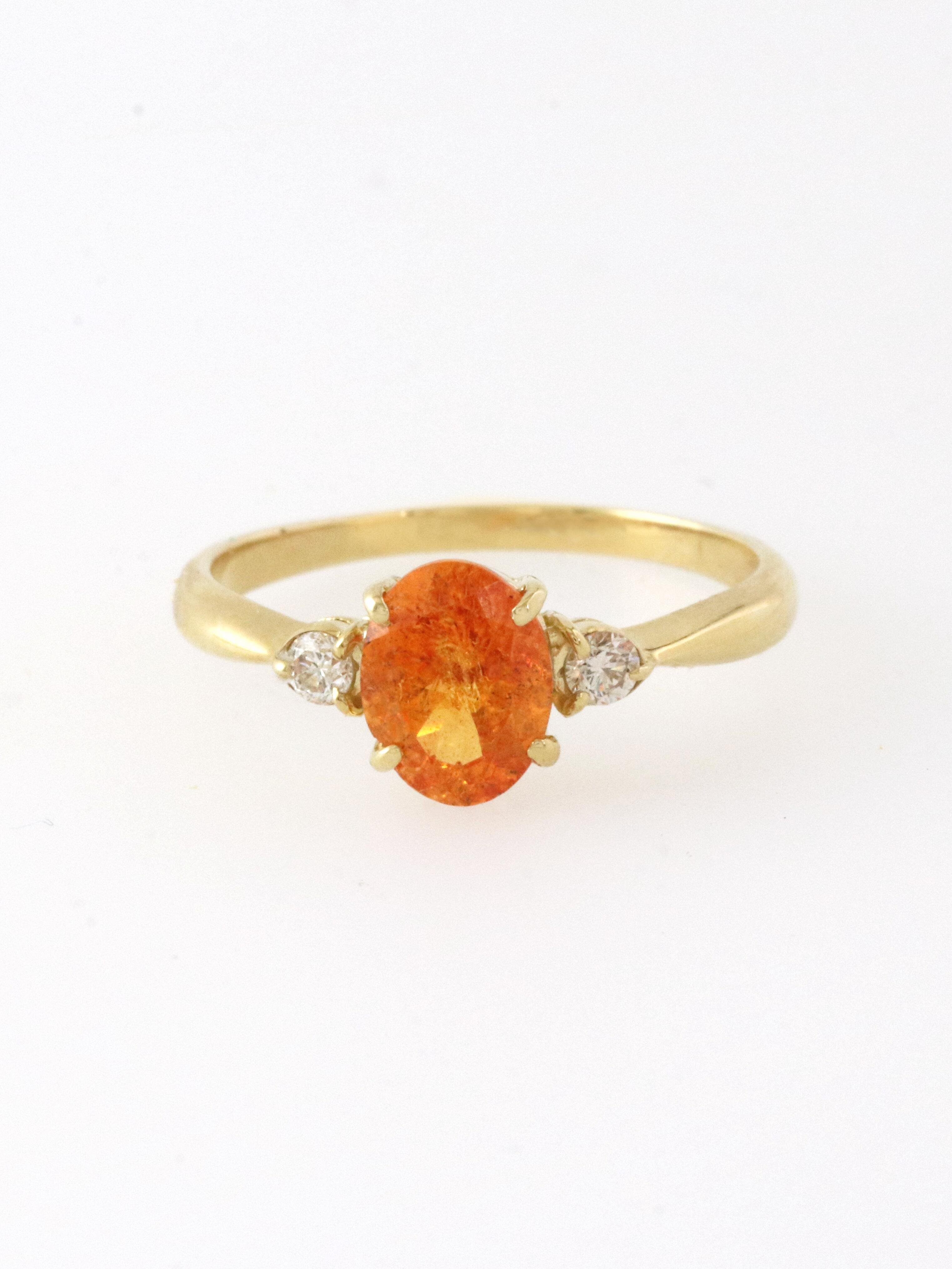 Mandarin Garnet and Diamond Gold Ring