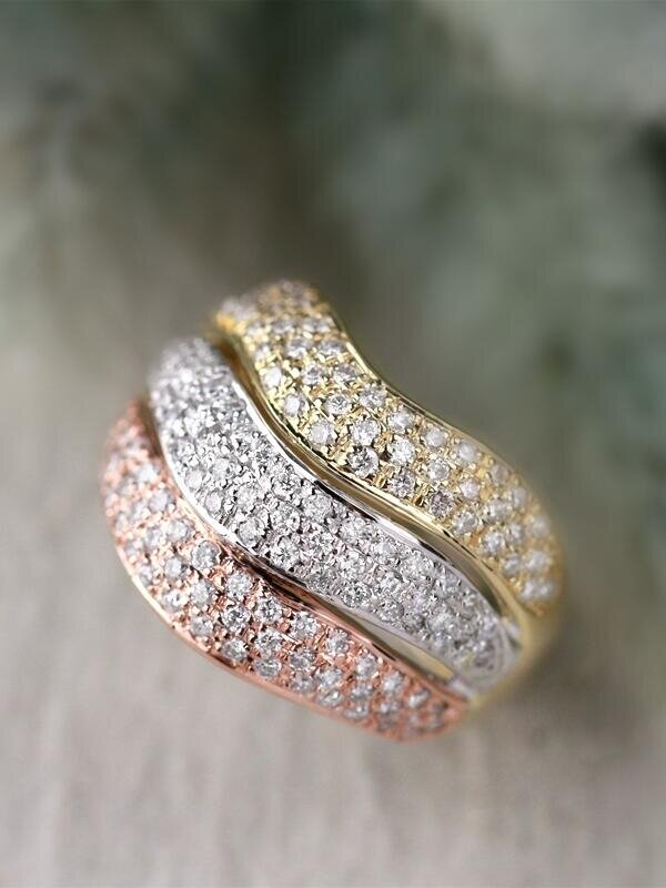 Tri-Color Diamond Solid 14 Karat Gold Stackable Star Ring