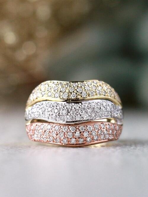Tri-Color Diamond Solid 14 Karat Gold Stackable Star Ring