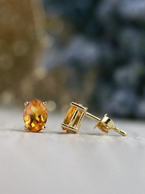 Stones Gold Simple Citrine Solid 14 Karat Gold Stud Earrings