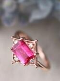 Emerald Cut Pink Tourmaline Kite Solid 14KG Engagement Ring